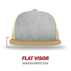 Richardson Unisex 511 Flatbill Trucker Adjustable Snapback Baseball Cap, Tri Heather Grey/Birch/Biscuit, One Size Fits Most