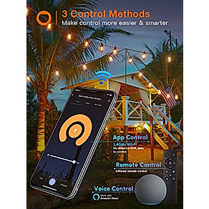 addlon 48FT Smart Outdoor String Lights with APP & Remote Control, Works with Alexa, Music Sync Waterproof Patio Lights with Dimmable Edison Shatterproof Bulbs, Extendable for Patio, Porch