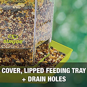 Sun Joe SJ-WBFX-GRN Wild Bird Hanging Feeder, w/Roof and Hexagonal Shape, for Outdoor Garden & Yard Decoration, 2.15 Lbs Bird Seed & Nut Capacity