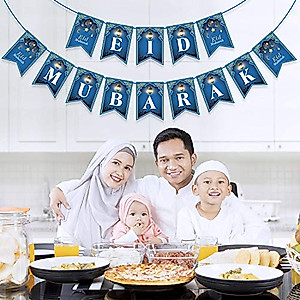 No DIY Required Muslim Ramadan Party Supplies Decorations, Blue Eid Celebration Decoration for Muslim (Eid Mubarak)