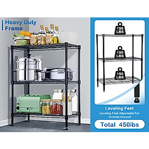 MKDLUFEI 3-Tier Wire Shelving Unit Adjustable Height 450Lb Capacity Small Metal Shelving for Storage 24"x14"x30" Metal Shelves for Kitchen, Office, Pantry, Laundry, Closet, Organizer Wire Rack
