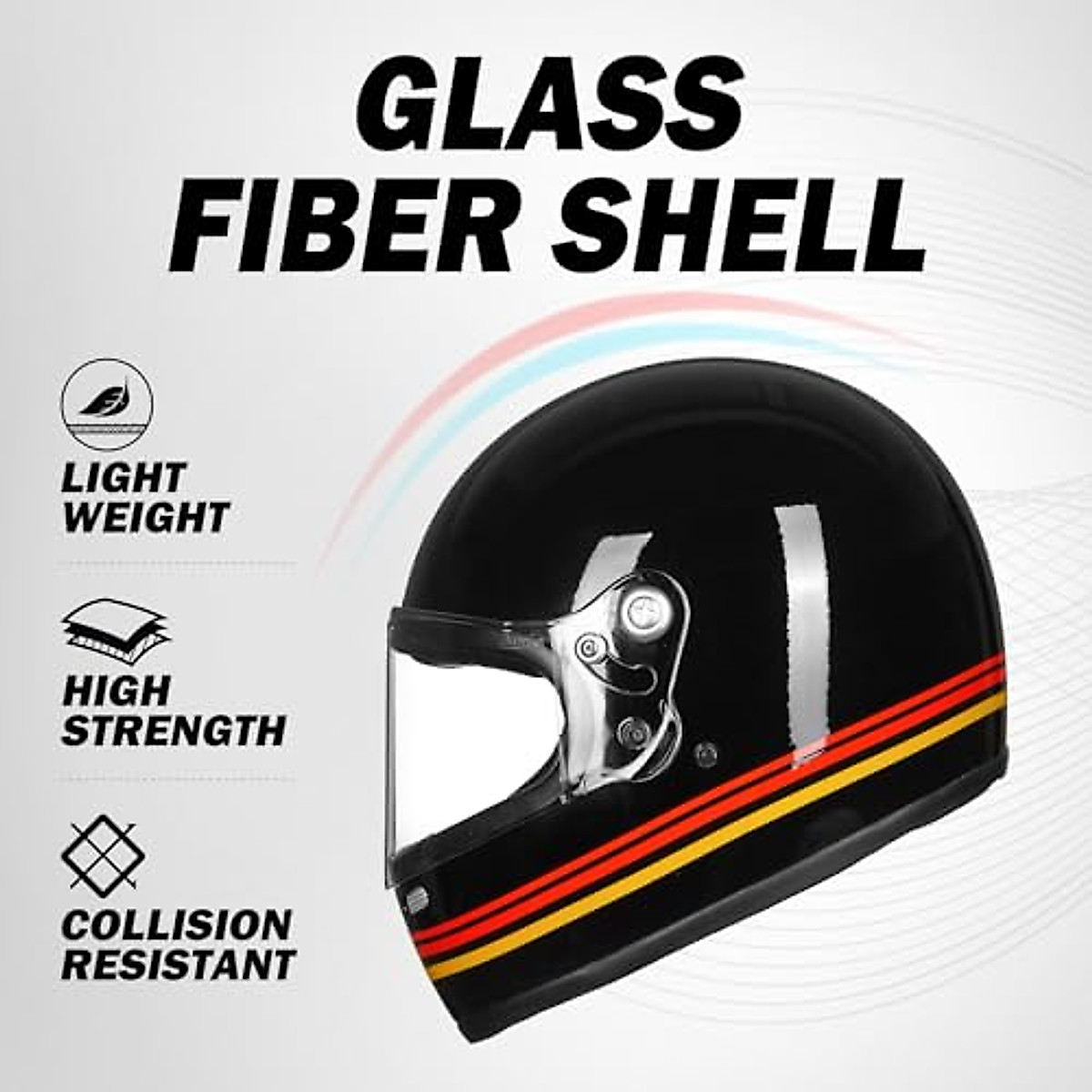 Retro Full Face Helmet A600 Unisex-Adult Old School Full Face Motorcycle Helmet with Graphic Fiberglass Shell DOT Approved Touring Bobber(Red/Yellow, XL)