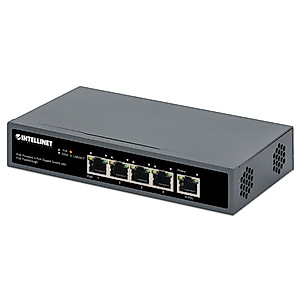 Intellinet PoE++ Powered 5 Port Gigabit Ethernet Switch with PoE Passthrough - 65W Power Budget via AC Power & 95W Power Budget via POE PD, 30W per Port, Fanless & Quiet–3 Yr Mfg Warranty-561808