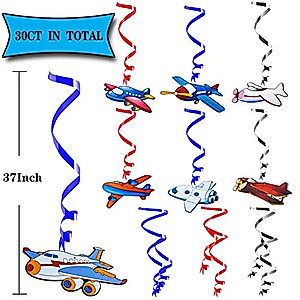 C L cooper life Airplane Party Decoraton Favor Supplies,Silver Glitter Airplane Birthday Banner,30Ct Airplanes Hanging Swirl for Airplane Aviator Themed Party Up and Away Felt Birthday Party