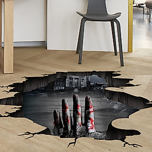 Halloween Floor Decals 3D Scary Blood Hand Scratching Floor Wall Stickers for Living Room, Removable Halloween Decor Murals for Bar Pub Bedroom Party Supplies