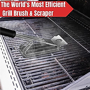 KP Grill Brush for Outdoor Grill – 3 in 1 BBQ Brush for Grill Cleaning & Grill Scraper w/Smart Grip Handle- Effortless Grill Cleaner Brush Grill Accessories +Bonus Metal Hanger & 3 Recipe eBooks