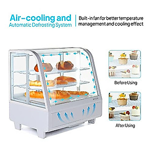 ROVSUN Refrigerated Display Case 3.5 Cu.Ft. Countertop Pastry Display Case Commercial Display Refrigerator w/LED Lighting Air-cooling Automatic Defrost Rear Sliding Door