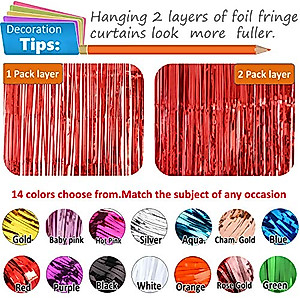 Moohome 2 Pack 3ft x 8ft Red Foil Curtains Metallic Tinsel Fringe Curtains Shimmer Door Window Curtain Backdrop for Birthday Wedding Bridal Shower Photo Booth Party Decorations