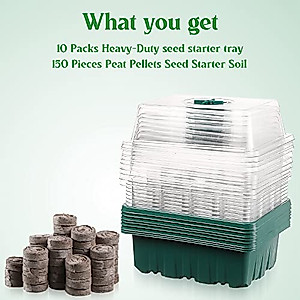 10 Pack Seed Starter Tray 120 Cells Total Tray 150 Peat Soil Peat Pellets for Seedlings Plant Grow Seed Box Tray with Adjustable Humidity Dome Base Garden Propagator Set for Plant Germination Growing