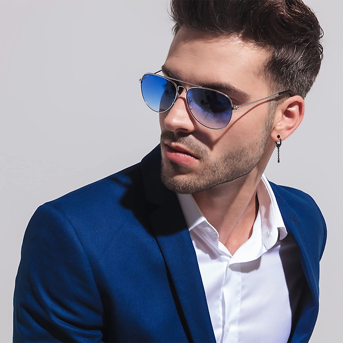 EFORPAD 5Pcs Clip On Earrings Non Piercing Fake Earrings Hoop Dangle Earrings for Men Women Stainless Steel Dangle Hoop Earrings Long Chain Pendant Earrings (Black)