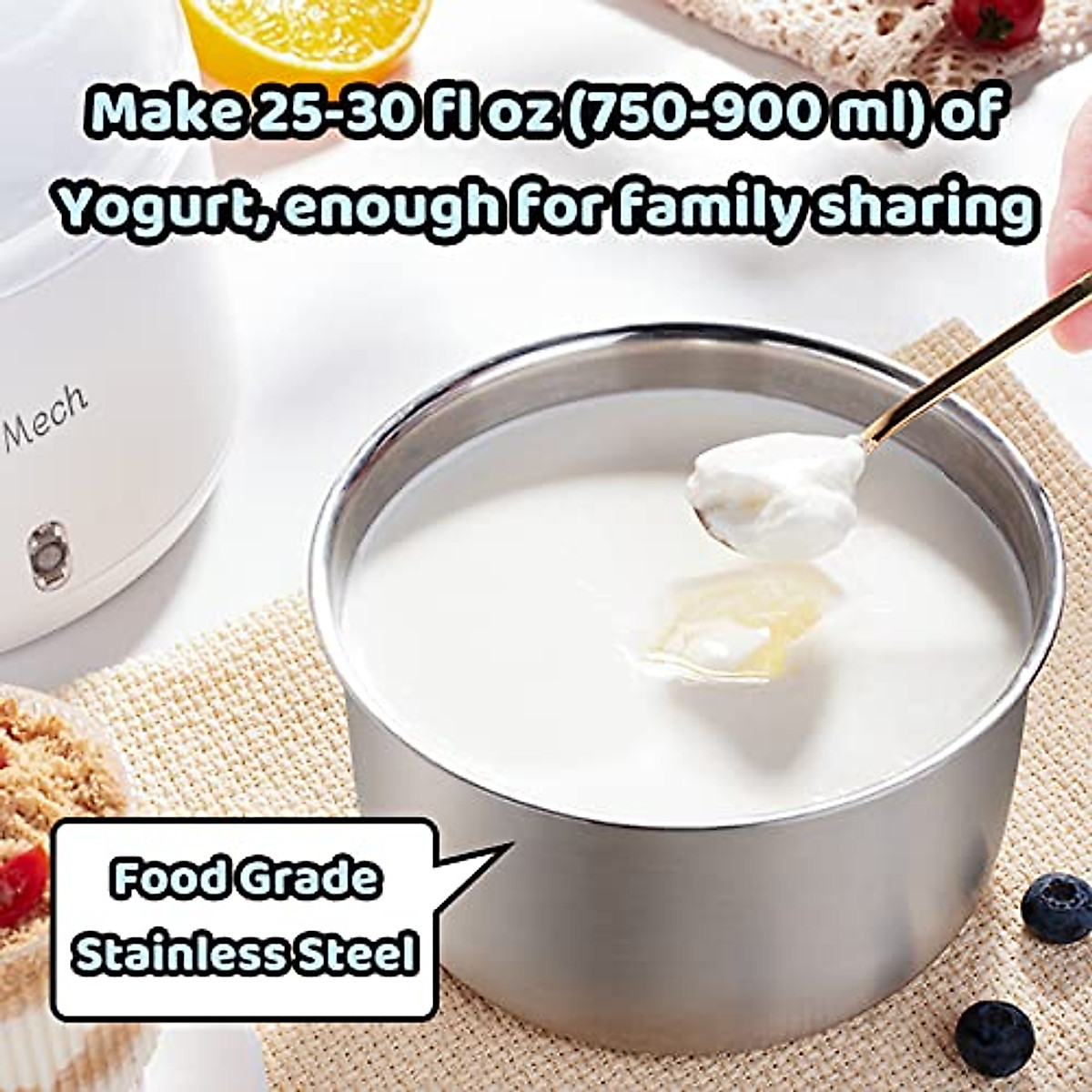 JoyMech Yogurt Maker, Compact Greek Yogurt Maker Machine with Constant Temperature Control, Stainless Steel Container, 1 Quart for Home Organic Yogurt