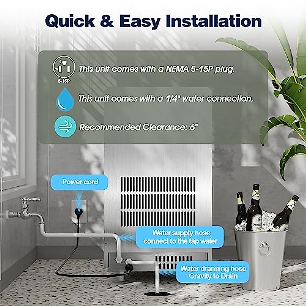 GSEICE Commercial Ice Maker Machine,280lbs/24H with 70lbs Ice Storage Capacity, 20” Air Cooled Undercounter Full Cube Ice Maker, 304 Stainless Steel Smart Control Ice Machine for Home Business Party