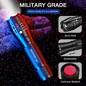 RECHOO Tactical Flashlights 4 Pack, Bright Zoomable LED Flashlights with High Lumens and 5 Modes, Waterproof Portable Pocket Flash Light for Emergency, Camping, and Outdoor Use - S1500