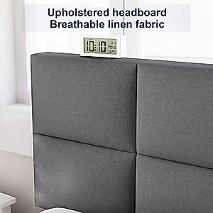 Molblly Full Size Bed Frame Upholstered Platform with Headboard, Strong Frame and Wooden Slats Support, Linen Fabric Wrap, Non-Slip and Noise-Free,No Box Spring, Easy Assembly, Dark Grey
