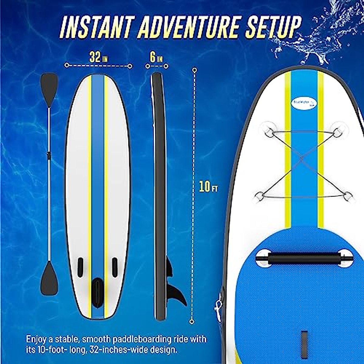 Blue Water Toys Inflatable Crossover Stand Up Paddle Board/Kayak Kit - Pump, Backpack, Coil Leash, Paddles, Detachable Seat, SUP 300 Pound Limit, 10 Feet by 32 Inches