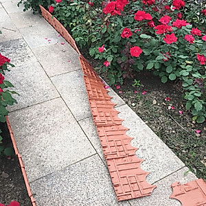 SUBBYE Plastic Flower Bed Edging Fencing for Garden Decor - Tall 23cm Red Stone Brick Effect Portable Lawn Edging Interlocking Panels, 6 Pack
