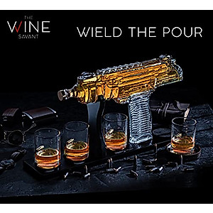Uzi Submachine Gun Whiskey Gun Decanter and 4 Liquor Glasses - Tik Tok Gun Decanter & Glass Set - Gun Gifts for Men - Whiskey Decanter Set - Bourbon & Scotch Decanter - Firearm Shooting Gifts for Dad