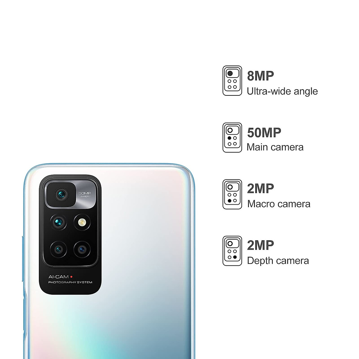 Xiaomi Redmi 10 4G Volte GSM Factory Unlocked 6.5" 50MP Quad Camera (Sprint Boost Cricket) + Fast Car Charger Bundle (Sea Blue, 64GB+4GB)