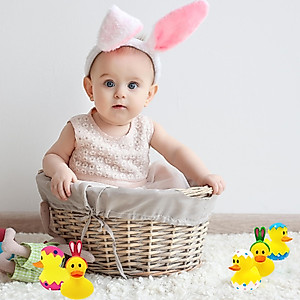 The Dreidel Company Happy Easter Rubber Duck Toy Bunny Rabbit Duckies for Kids Easter Eggs, Bath Birthday Gifts Baby Showers Summer Beach and Pool Activity, 2" (6 Pack)