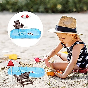 Ciieeo 5 Pieces Miniature Dollhouse Beach Accessories Beach Dollhouse Decoration Set with Umbrella Chair Swimming Ring Swimming Pool