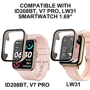 smaate Smartwatch Case with Screen Protector Compatible with ENOMIR ID208BT, SKG V7 PRO and AGPTEK LW31 1.69” Smartwatch, Hard PC Case with Tempered Glass Build-in, Protecting Body & Screen