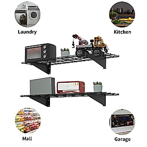 Qualward 2 Pack Garage Metal Shelving 1×4ft 12-inch-by-48-inch Wall Mounted Shelf Garage Storage Rack Heavy Duty, Black
