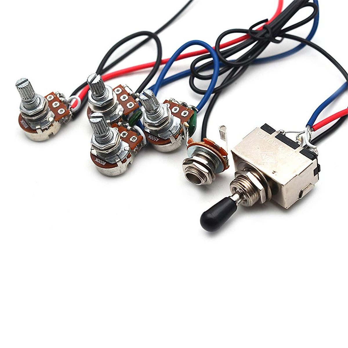 SAPHUE Guitar Wiring Harness Prewired 2V2T 3 Way Toggle Switch Jack 500k Pots for Gibson Replacement Guitar