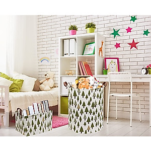 Sanjiaofen Rectangular Canvas Storage Bins,Waterproof Storage Basket with Lid,Collapsible Toy Organizer Bin with Handles for Clothes Storage, Kid's Toy Box,Book Bag (Green trees)