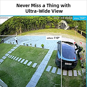 AOSU Solar Security Cameras Wireless Outdoor, 2K QHD Battery Powered Home Security System with 166° Ultra-Wide View, Spotlight, Color Night Vision, Motion Detection, No Monthly Fee