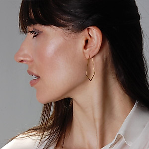 Humble Chic Geometric Chevron Threader Hoop Earrings - Lightweight Cutout Thin Wire Drop Dangles, 18K Yellow - 1.5 inch