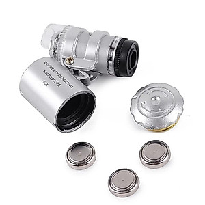 WSJIE 60X Mini Pocket High Power Microscope Professional Jewelry Appreciation Microscope Portable LED UV Magnifier (Color : A, Size : 35 * 40 * 20mm)
