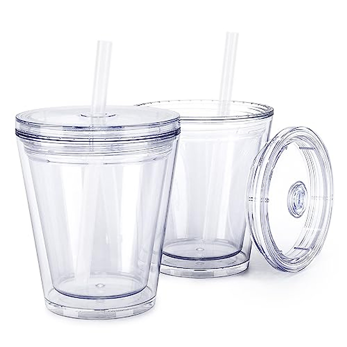 Maars Classic Acrylic Tumbler with Lid and Straw | 10oz Kids Premium Insulated Juice Cups, Double Wall Reusable Plastic Cups - Clear, 2 Pack