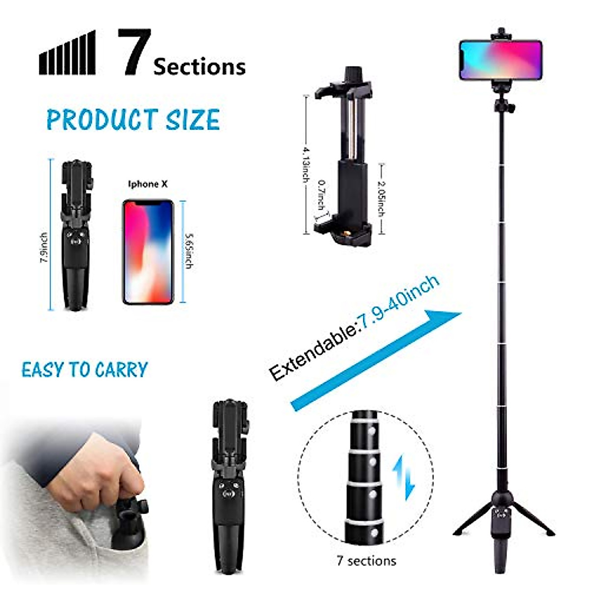Selfie Stick, Professional Selfie Stick Tripod, 40-inch Extendable Selfie Stick with Wireless Remote and Tripod Stand for iPhone 14 13 12 11 pro Xs Max Xr X 8 7 6 Plus, Android Samsung Smartphone