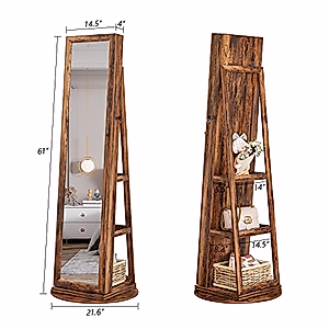 Lvifur 360° Rotating Jewelry Armoire 6 LEDS, Full Length Mirror Large Capacity Jewelry Organizer Armoire, Lockable Floor Standing Mirror for Bedroom, Cloakroom