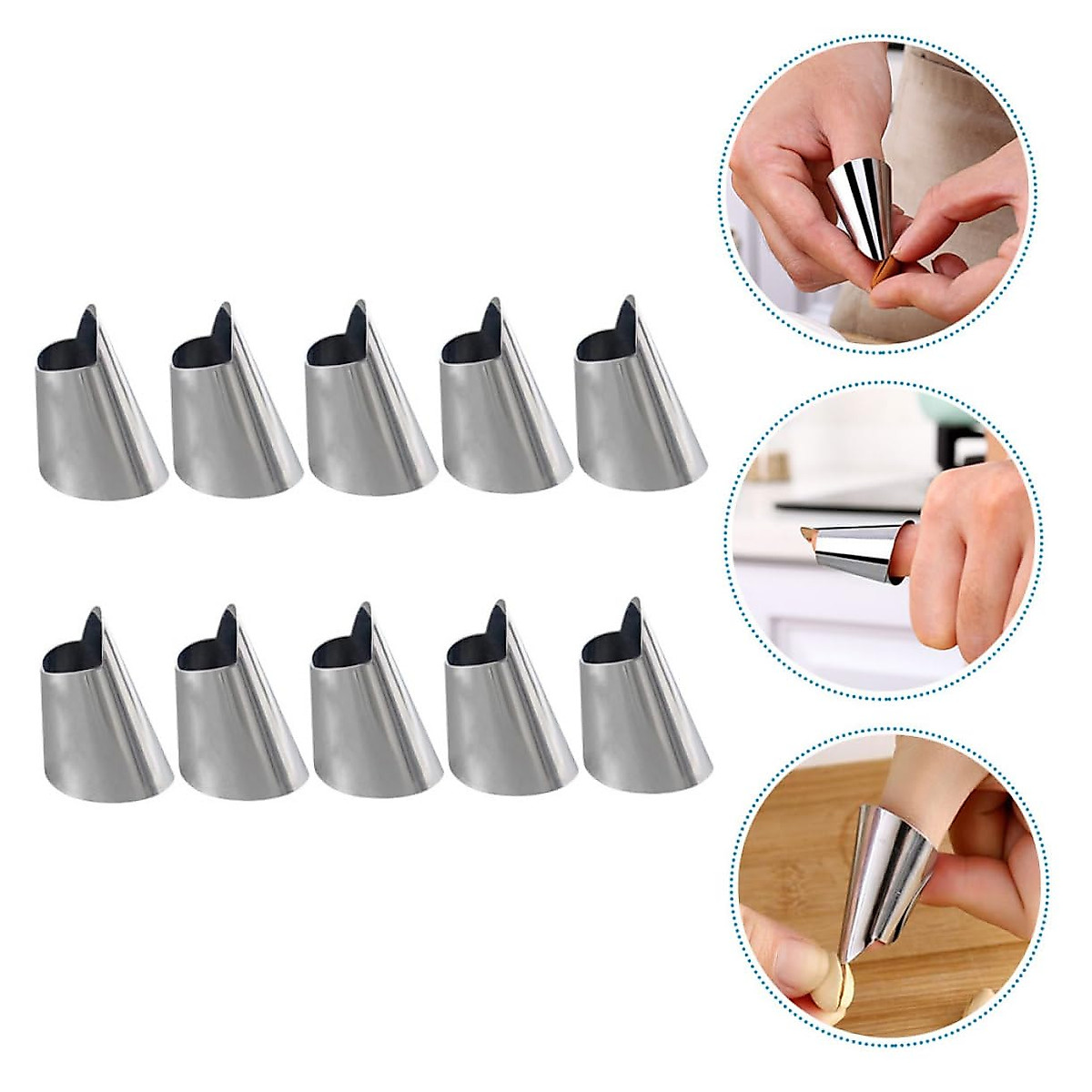 SEWOART 10pcs Finger Guard Kitchen Thumb Guards Tool Cut Resistant Finger Cots Cutting Protector Slicer Food Safety Holder Protector Dicing Machine Stainless Steel Potato