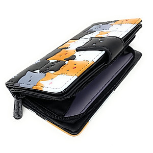 Shag Wear Kitty Cat Crowd Chic Large Animal Wallet for Women and Teen Girls Vegan Faux Leather Black 7"