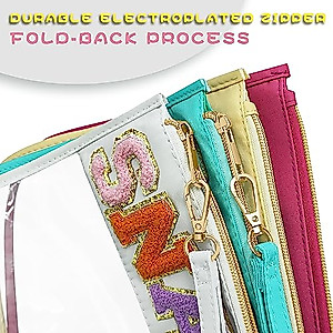 LSxia Chenille Letter Clear Travel Zipper Pouch Nylon Makeup Bag, Preppy Makeup Bag Clear Cosmetic Toiletry Bag, Water-proof Makeup Travel Pouch Snack Bags for Women Girls (White-Snacks)