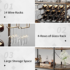 JUMMICO Wine Bar Cabinet with LED Light and Charging Station, Freestanding Wine Racks & Cabinet with 3 Tiers Storage Shelves and Footstands, Coffee Liquor Bar Cabinets for Home/Kitchen (Brown)