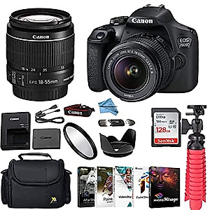 EOS Rebel 2000d DSLR Camera Bundle with EF-S 18-55mm f/3.5-5.6 is II Lens + Gadget Case + Sandisk 128gb Ultra Memory Card + Photo Software Suite + Accessory Kit + Model Electronics Cloth. (Renewed)