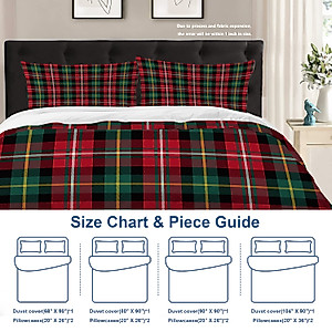 Batmerry Christmas Plaid Tartan Queen Size 3 Pieces Bedding Comforter Cover Sets,Soft Fluffy Red Abstract Black Fashion Geometric Pattern Printed Duvet Cover for All Season