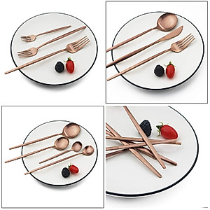JASHII 32-Piece Tableware Set Stainless Steel Flatware Set with Coffee Spoon Long Handle Spoon Premium Cutlery Service for 4 Satin Finish Utensils for Home (Copper)
