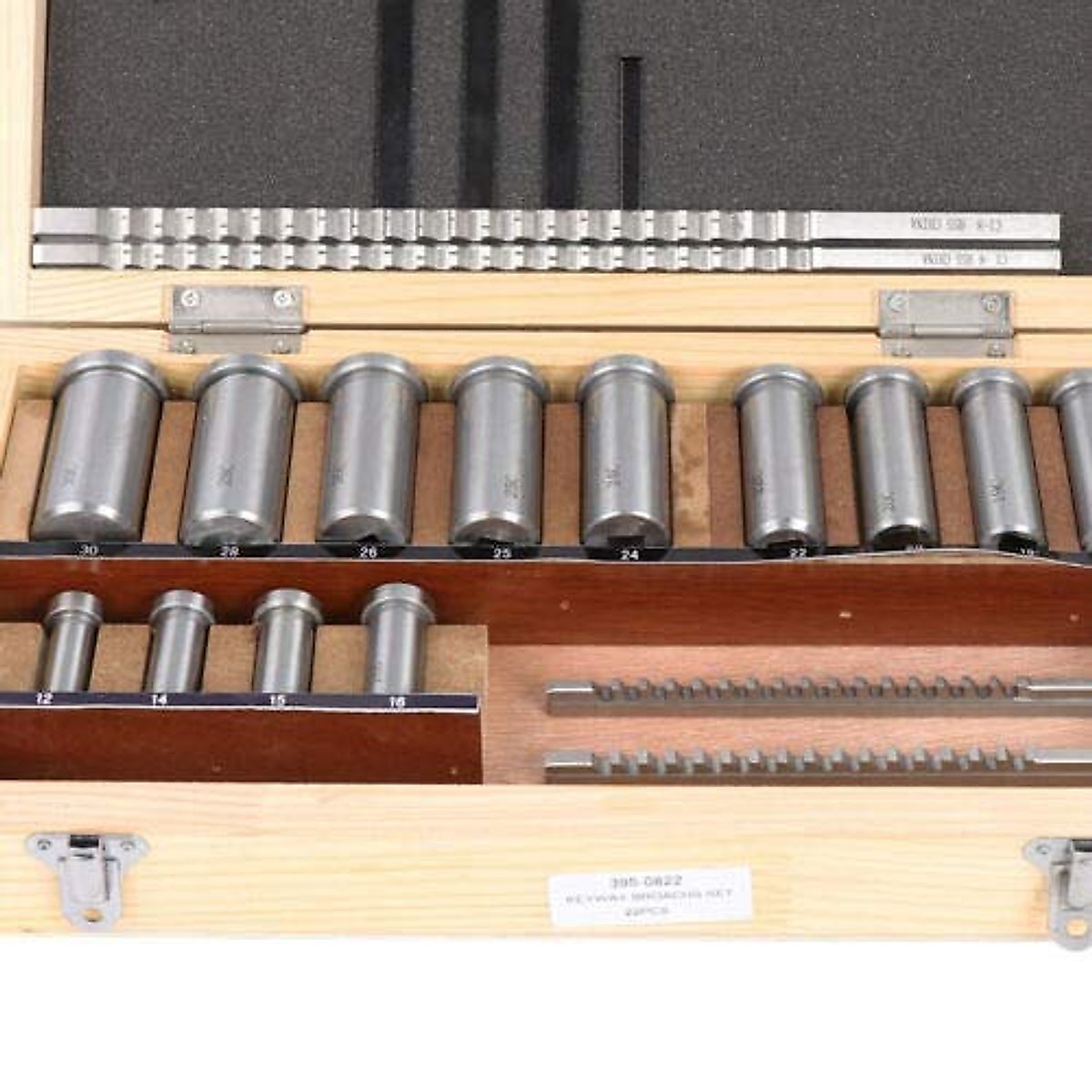 22 Piece Keyway Broach Kit Metric Size Metalworking Tool Bushing Spacer Set Bushing Metric Size 4mm B1, 5mmB1, 6mm C, 8mmC Broach with Tool Box, 13 Piece Bushing and 5 Piece Spacer Metalworking Tool