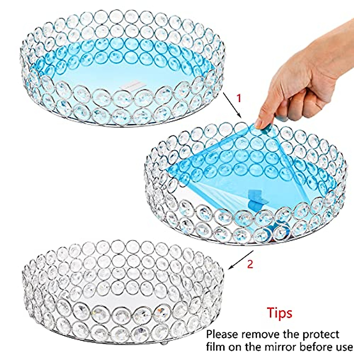 Hedume Mirrored Crystal Vanity Tray, 10 Inches Crystal Cosmetic Makeup Tray, Ornate Decorative Tray for Perfume, Jewelry and Makeup