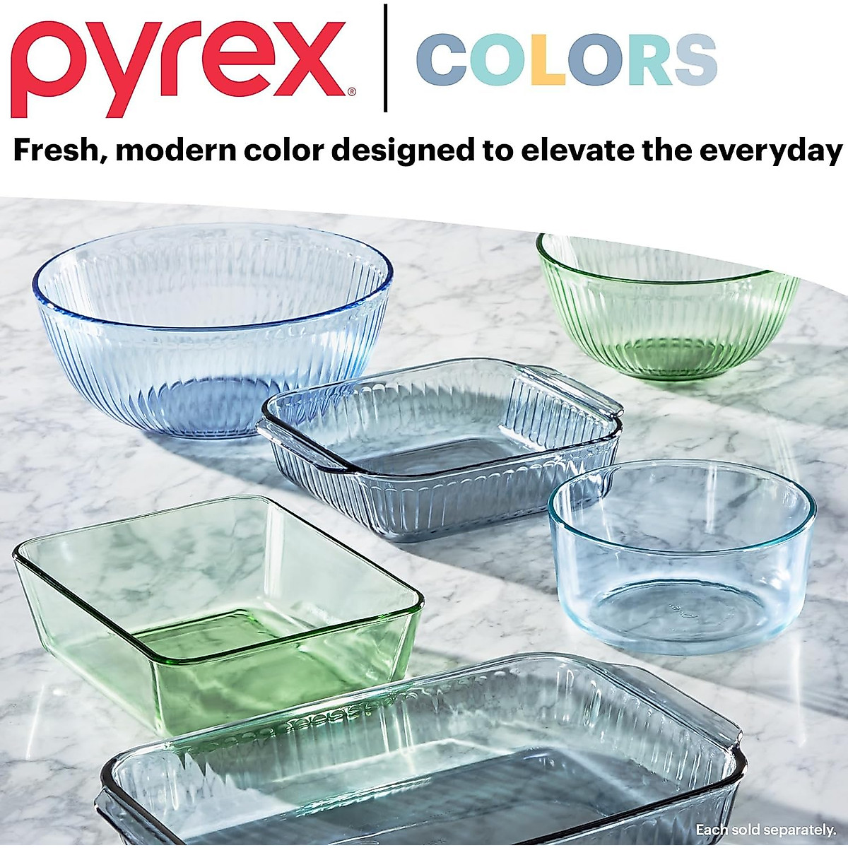 Pyrex Colors (6-Pack, Full Set) Tinted Glass Food Storage Container Set, Snug Fit Non-Toxic Plastic BPA-Free Lids, Freezer Dishwasher Microwave Safe, 3 Cup, 6 Cup & 11