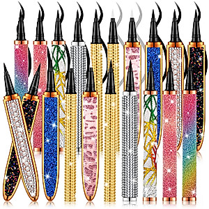 Loopeer 40 Pcs Self Adhesive Eyeliner Set 20 Pcs 2 in 1 Liquid Eyeliner Pen Non Magnetic Eye Liner Pen Diamond Glitter Eyeliner Glue Pen for Lashes with 20 Pcs Pink Lash Wand for Women Girl Eye Makeup