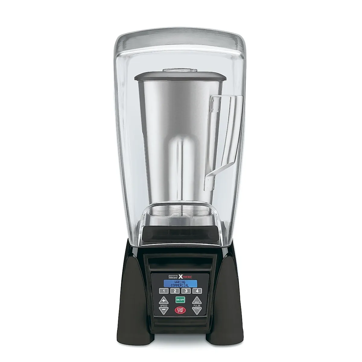 Waring Commercial MX1500XTS 3.5 HP Blender with 4 recipe programable LCD Display, Noise Reducing Sound Enclosure and 64 oz Stainless Steel Container, 120V, 5-15 Phase Plug