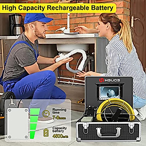 Pipe Pipeline Inspection Camera, Drain Sewer Industrial Endoscope HBUDS Waterproof IP68 Snake Video System with 7 Inch LCD Monitor 1000TVL Camera