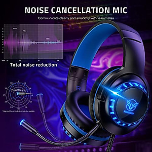 Pacrate Gaming Headset with Microphone for PC Mac PS4 Headset PS5 Headset Switch Xbox One Headset with Mic & LED Lights Noise Cancelling Headphones with Microphone for Kids Adults