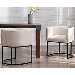 VESCASA Linen Upholstered Dining Chairs with Barrel Back, Mid Century Modern Padded Restaurant Chairs with Black Metal Frame for Kitchen, Dining Room, Set of 6, Cream