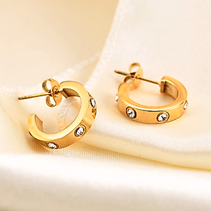 VQYSKO Love Friendship Earrings Gifts for Women Teen Jewelry Gold and Silver Hoop Earrings Stainless Steel Dainty Stud with Cubic Zirconia Stones Present for Her (Gold+Silver)